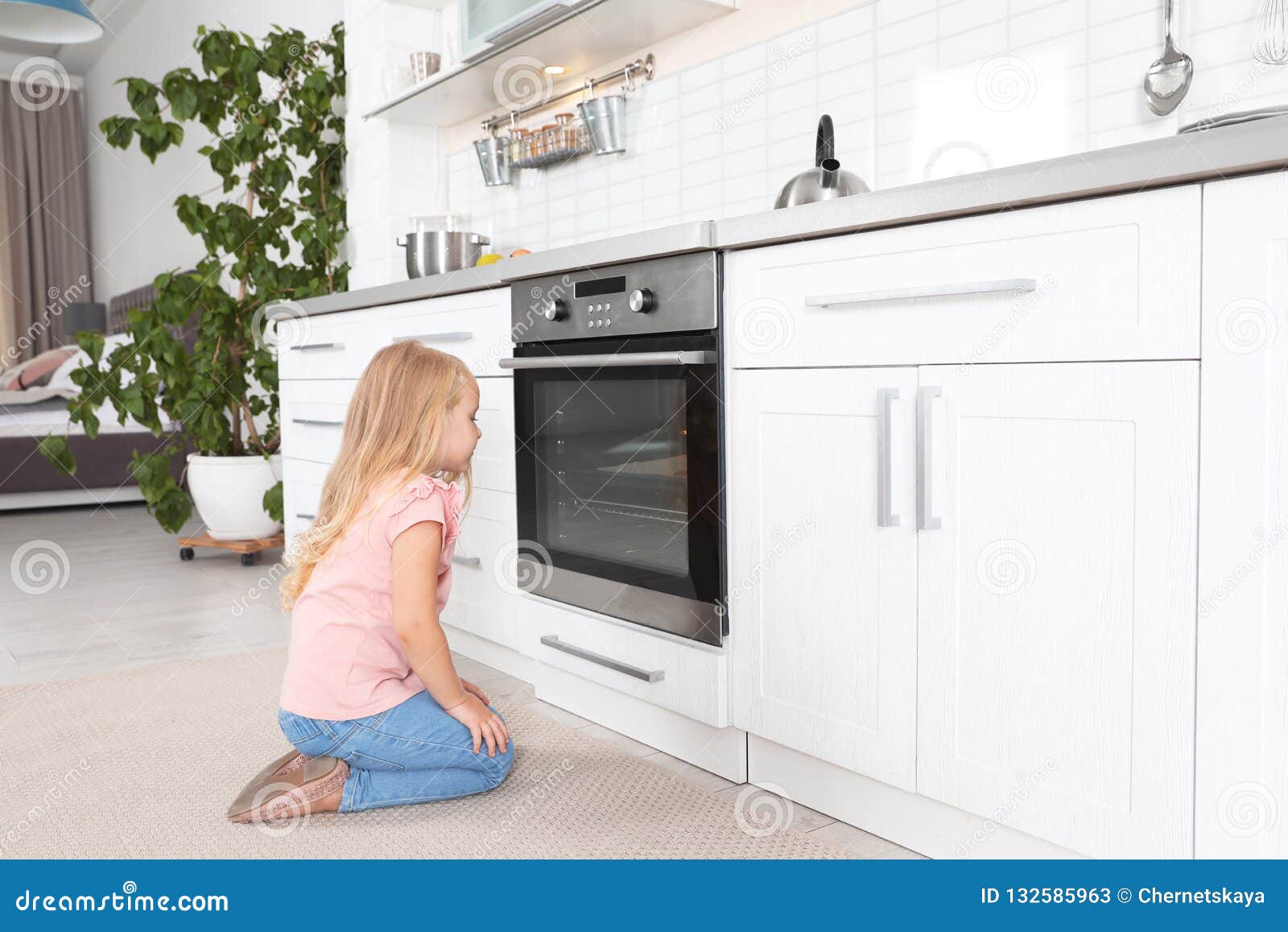 Little Girl Baking Something in Oven Stock Image - Image of electrical ...