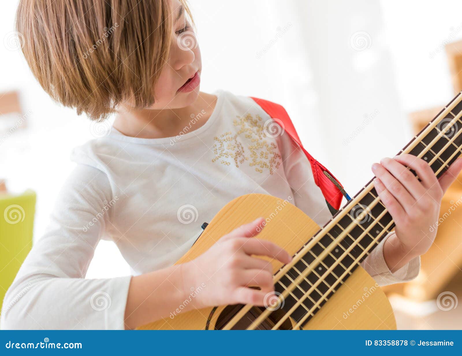 Little girl with bass stock photo. Image of smal, guitar - 83358878