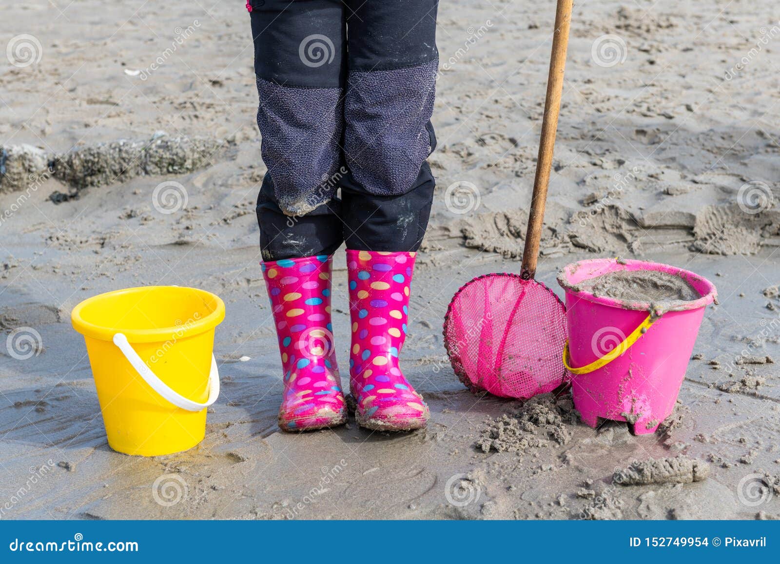Little Girl with 2 Buckets and a Net Stock Photo - Image of child ...