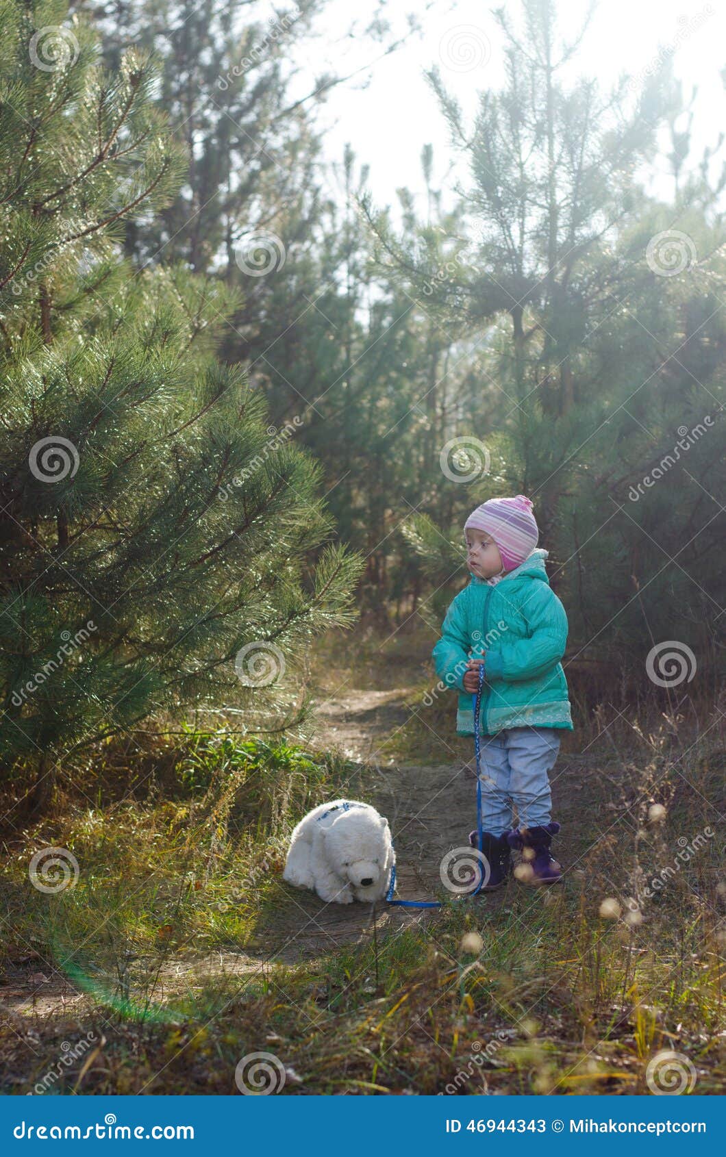 Little girl with bear stock image. Image of wild, little - 46944343