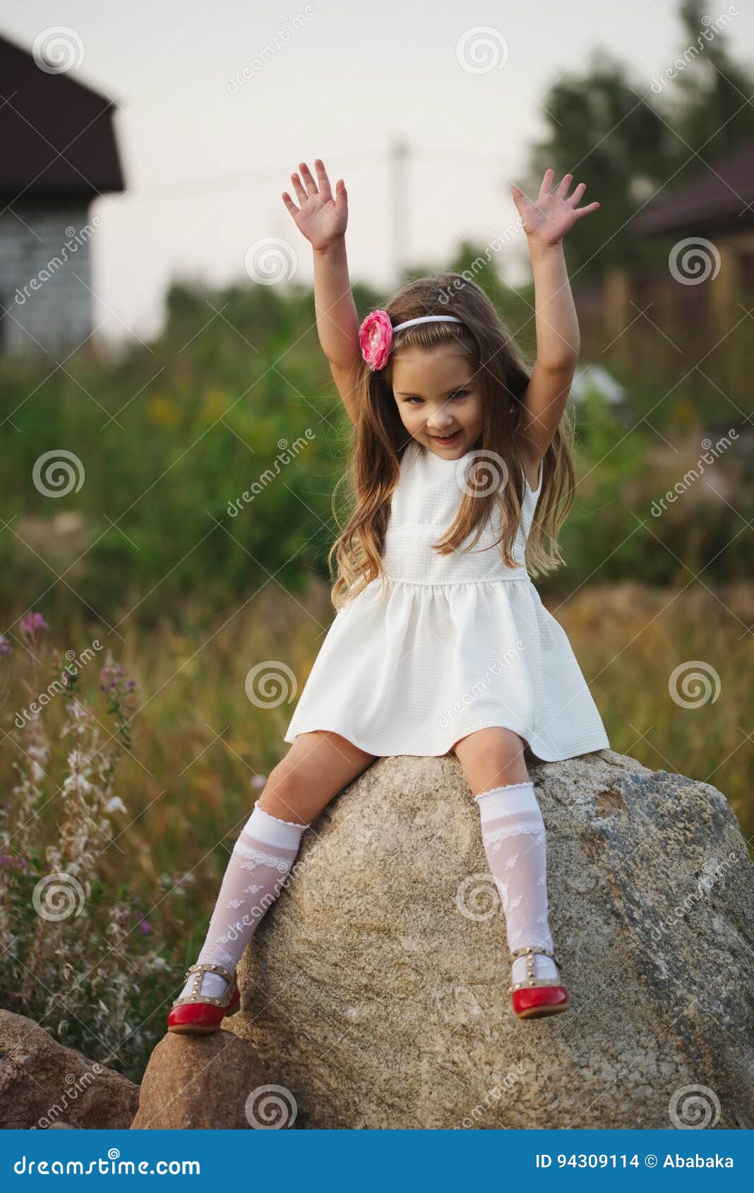 Little Girl on the Big Stone Stock Photo - Image of healthy, beautiful ...