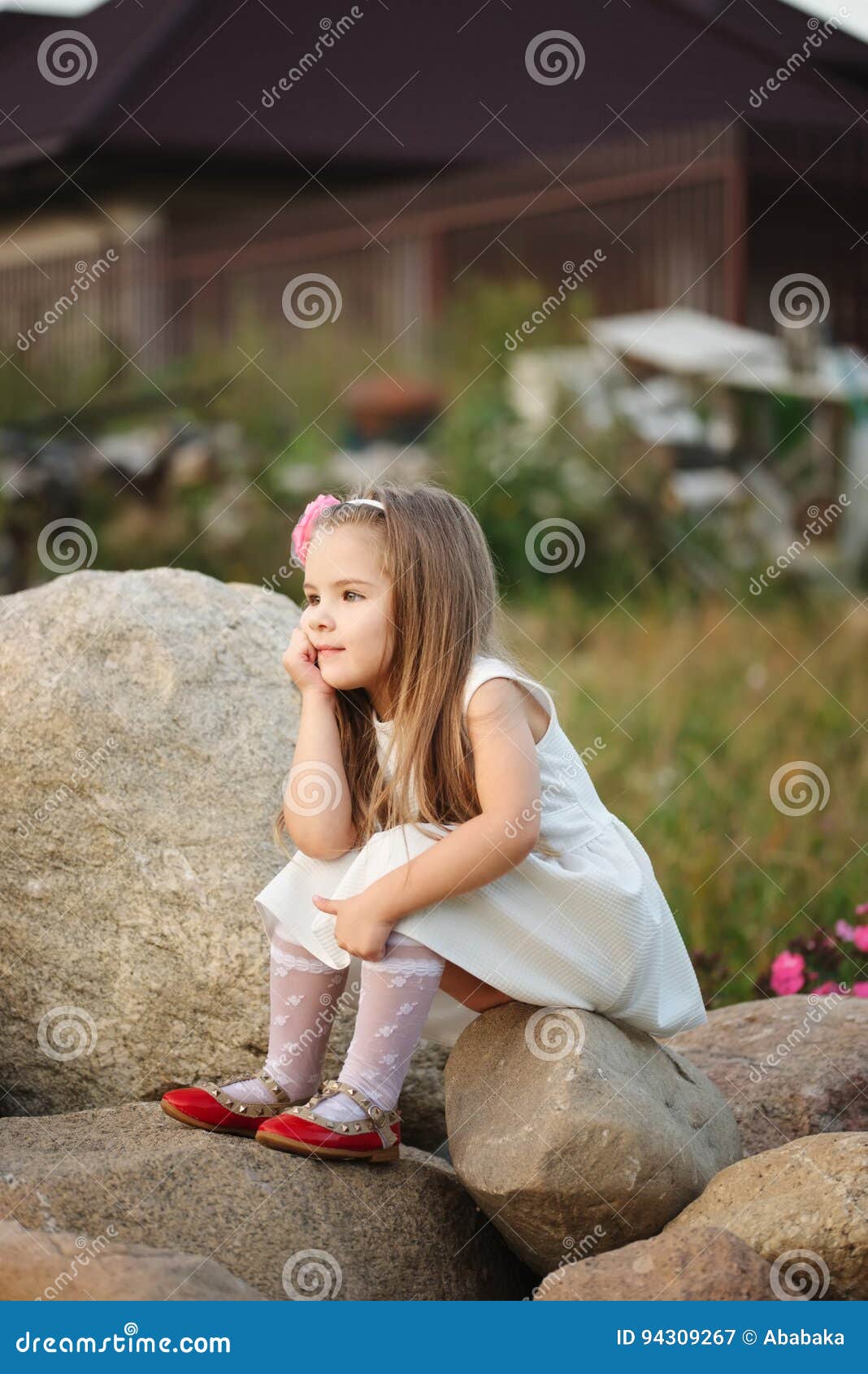 Little Girl on the Big Stone Stock Image - Image of human, healthy ...