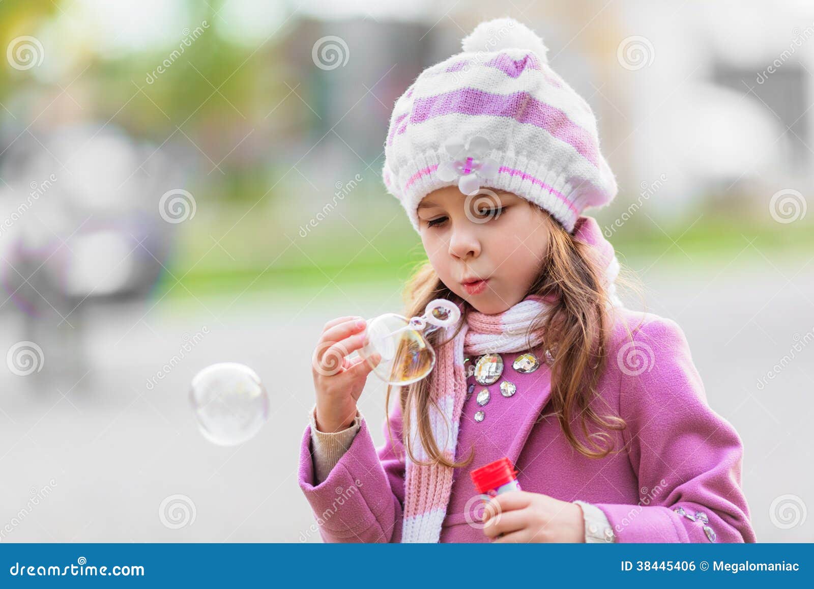 Little Girl Blowing Bubbles Stock Photo - Image of white, smiling: 38445406