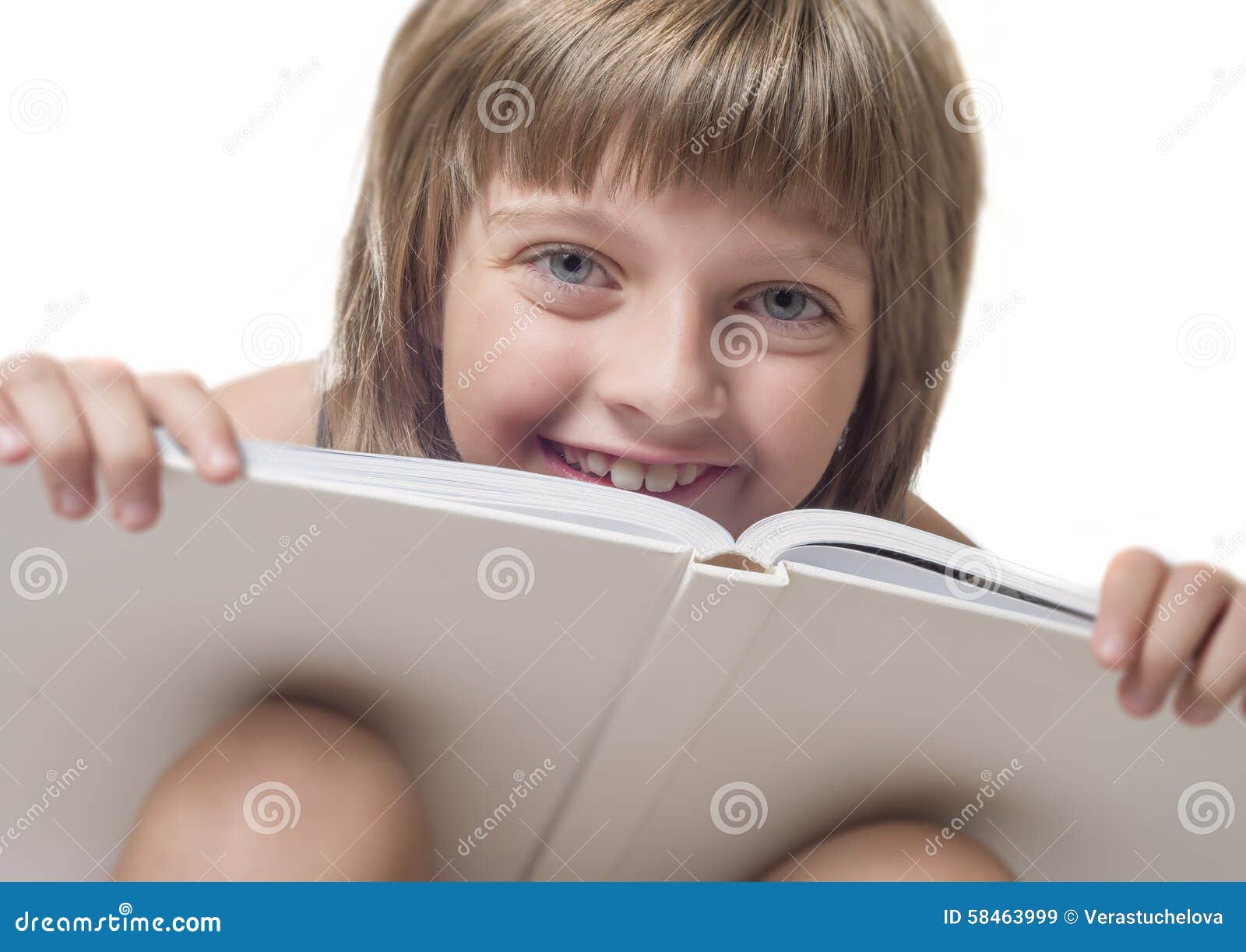 Little girl with book stock image. Image of child, elementary - 58463999