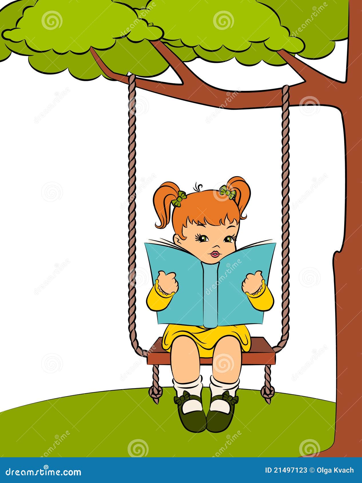 Little Girl with Book on the Swings Stock Vector - Illustration of pink ...