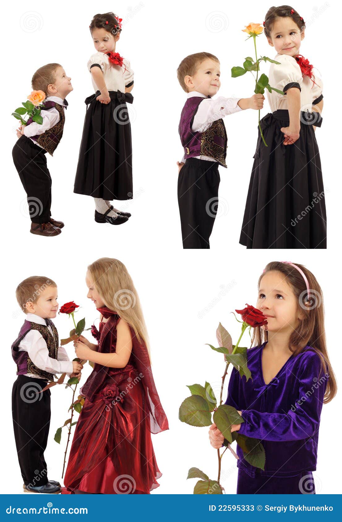 Little Girl with Boy and Rose Stock Image - Image of flower, isolated ...