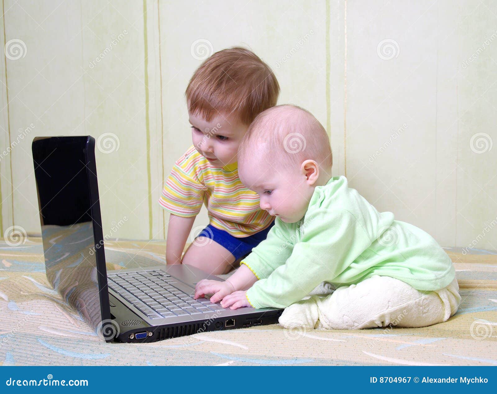 Little Girl and Boy Using Laptops. Stock Image - Image of internet ...