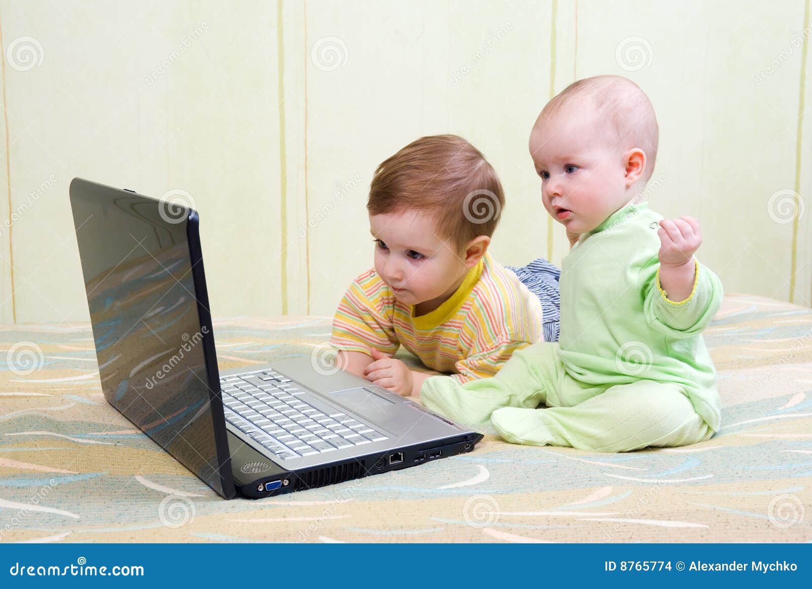 Little Girl and Boy Using Laptops. Stock Photo - Image of education ...