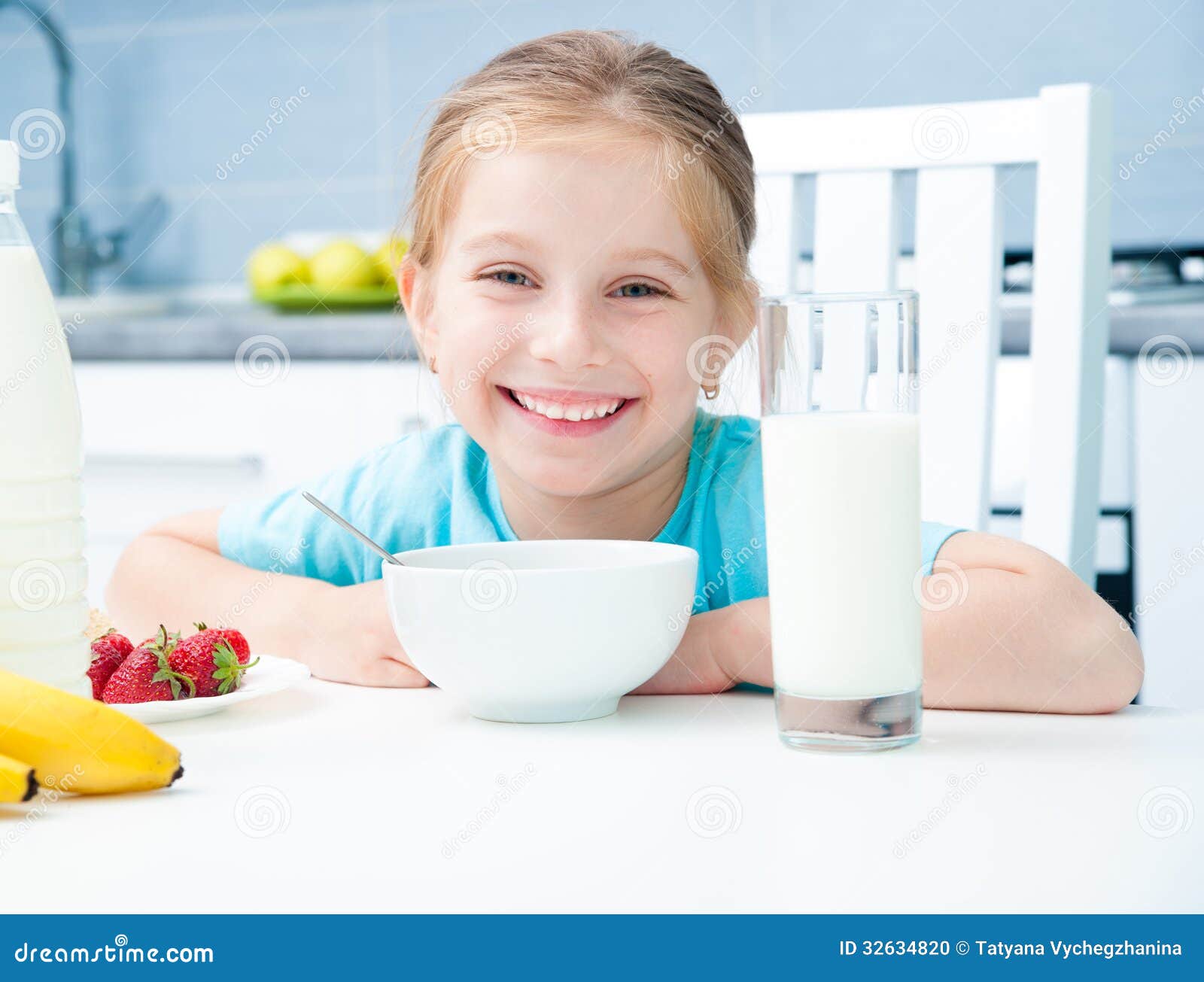 Little Girl at the Breakfast Stock Photo - Image of caucasian ...
