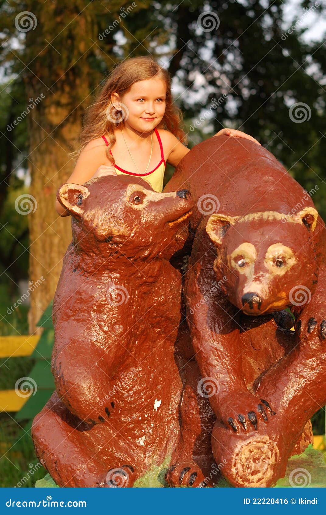 The Little Girl on a Brown Bear Stock Photo - Image of courageous ...