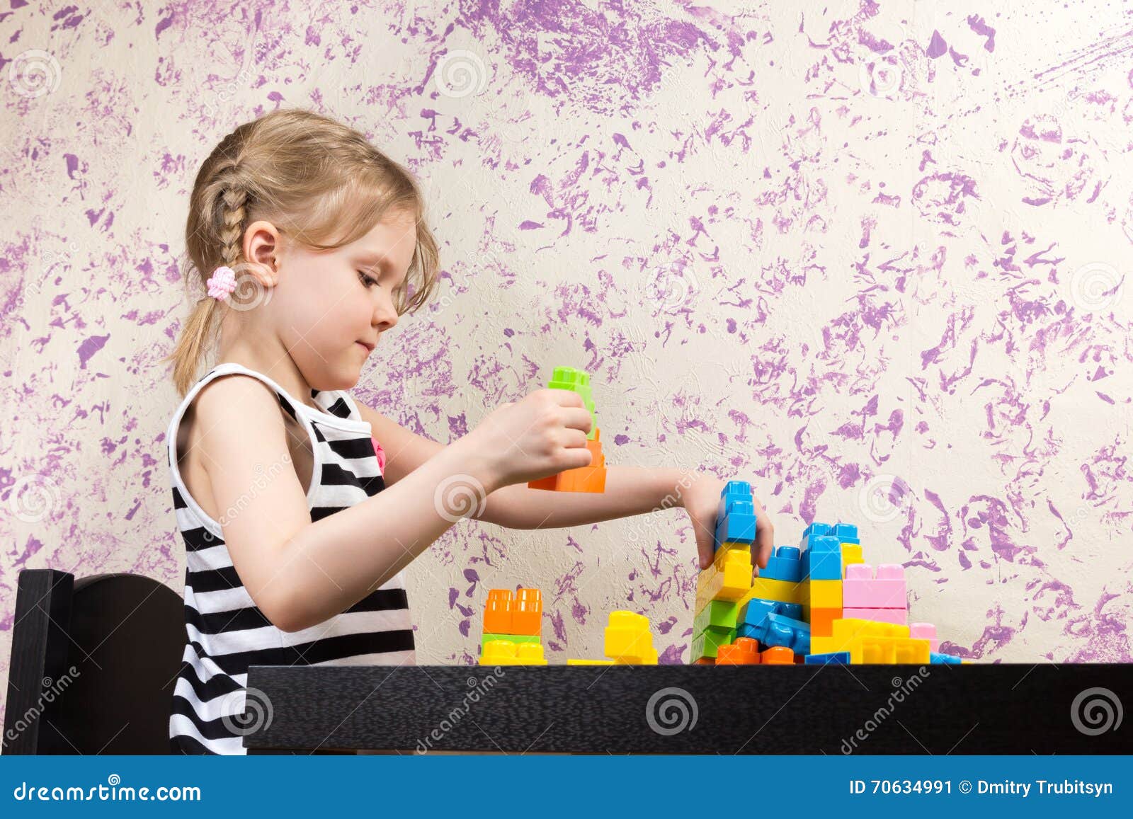 Little Girl Builds Bricks at Table Stock Image - Image of girl, game ...