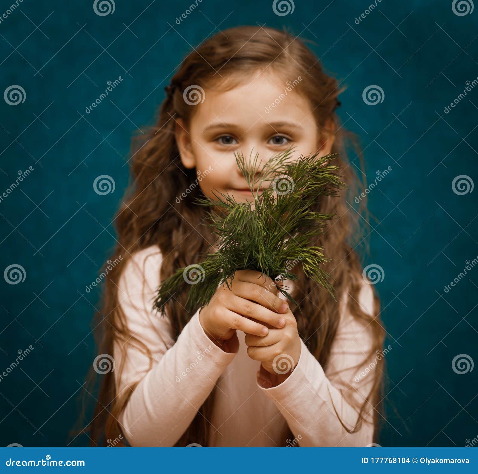 Little Girl with a Bunch of Dill Stock Photo - Image of children ...