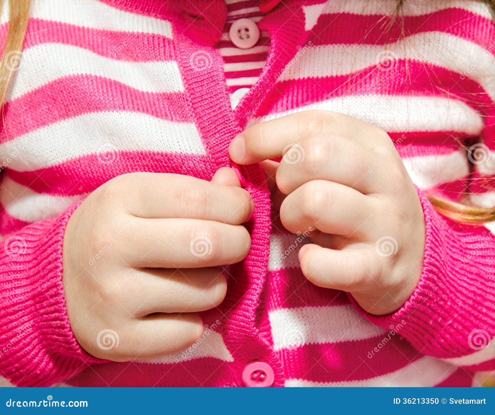 Little Girl Buttoning Her Jacket Stock Photo - Image of jacket ...
