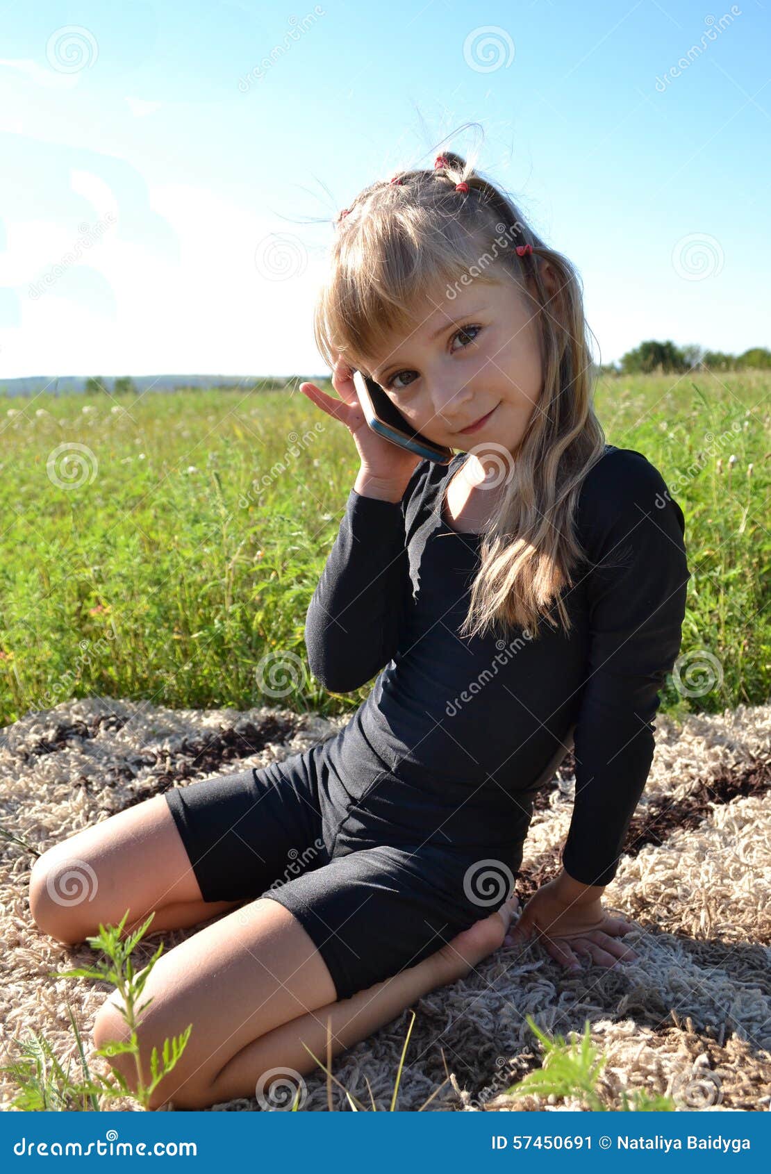 Little girl calls stock image. Image of long, face, life - 57450691
