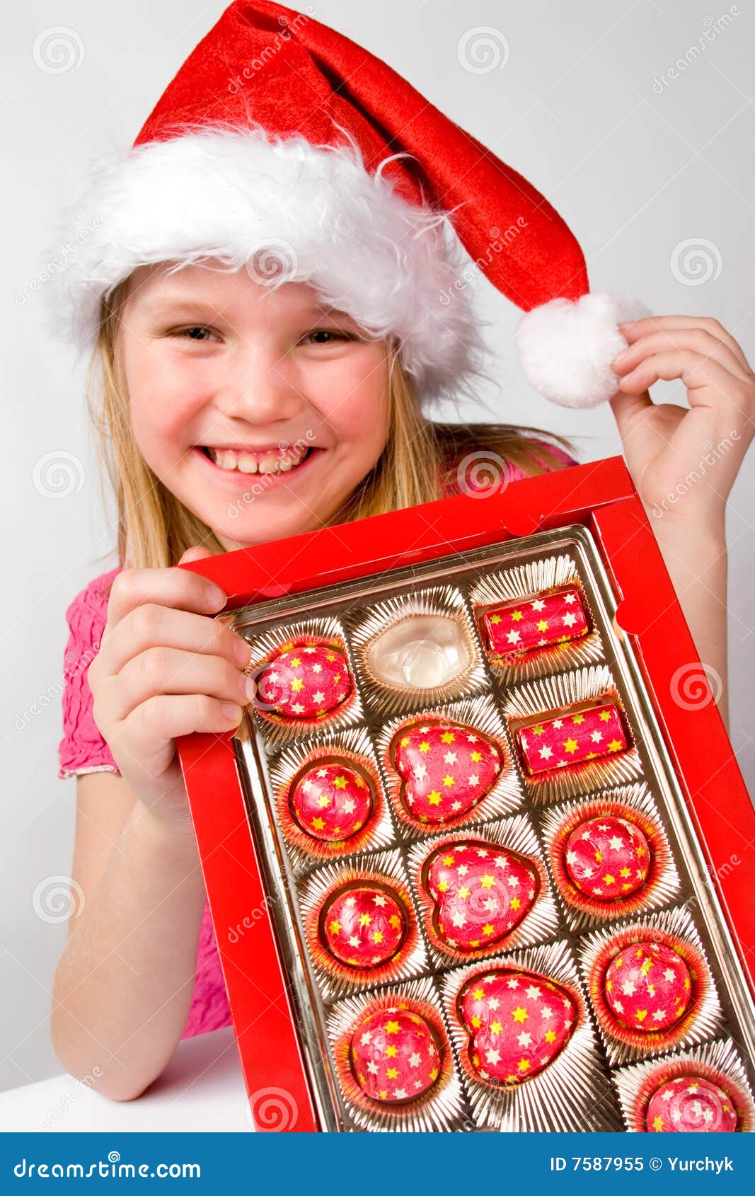 Little Girl with Candies in Box Stock Image - Image of play, copyspace ...