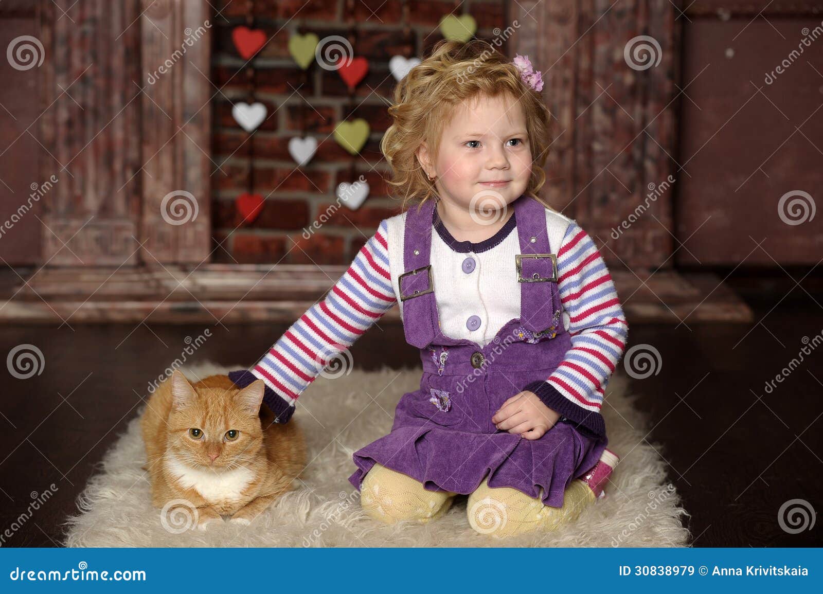 Little girl with cat stock image. Image of caucasian - 30838979