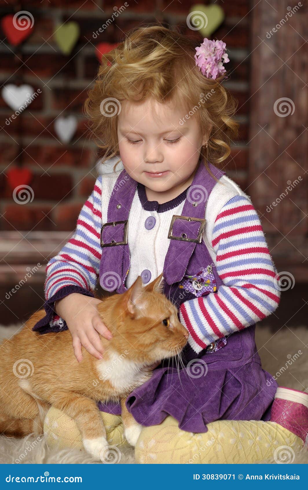 Little girl with cat stock image. Image of fondle, adorable - 30839071