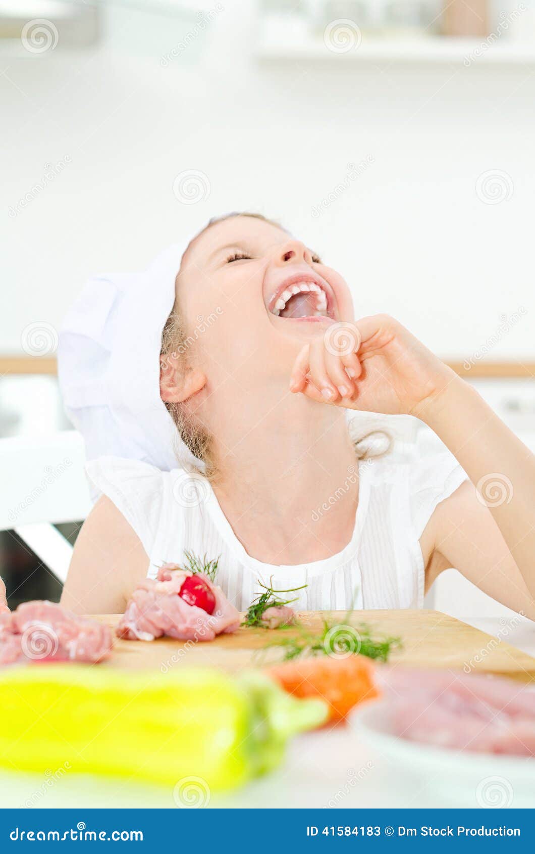Little Girl in Chef Hat Laughing. Stock Image - Image of meal, cooking ...