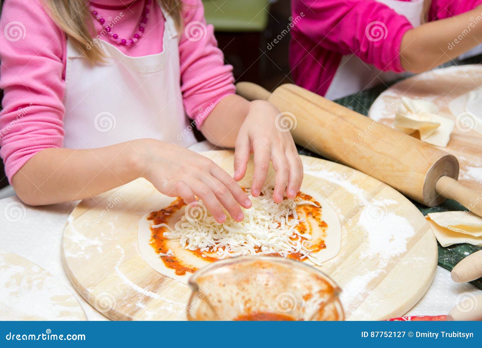 Little Girl in Chefs Hat is Cooking Pizza Stock Image - Image of cheese ...