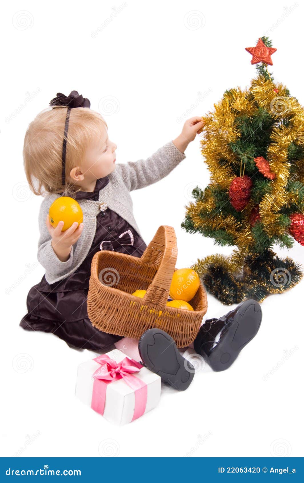 Little Girl with Christmas Tree Stock Photo - Image of gift, daughter ...