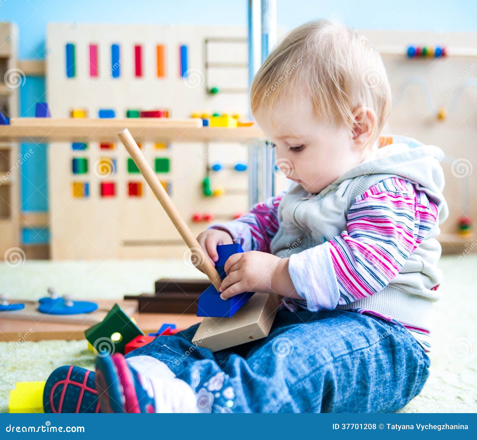 Little Girl in the Classroom Early Development Stock Photo - Image of ...