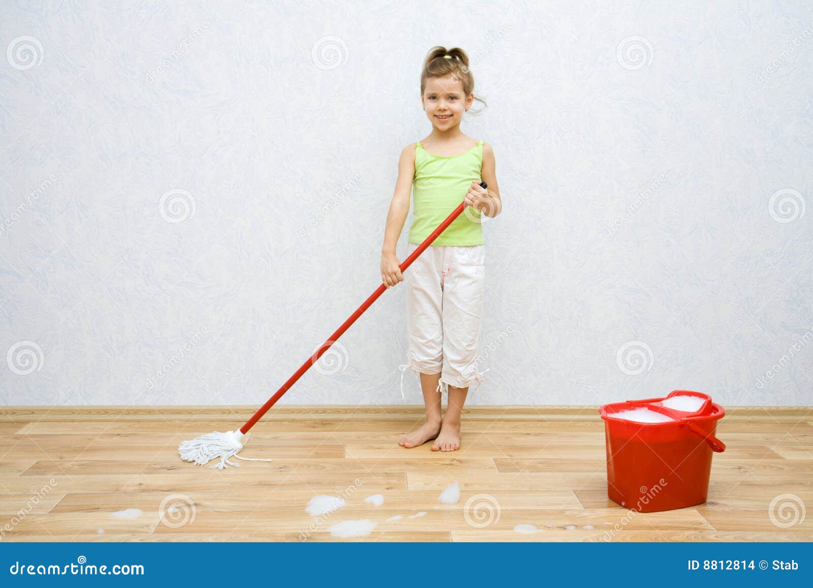 Little Girl Cleaning the Floor Stock Photo - Image of elegance, home ...