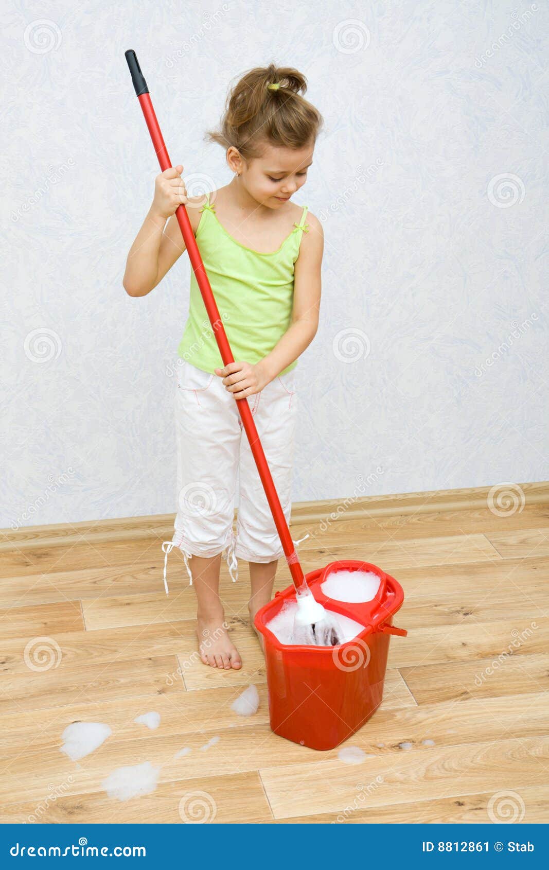 Little Girl Cleaning the Floor Stock Image - Image of clothing, floor ...
