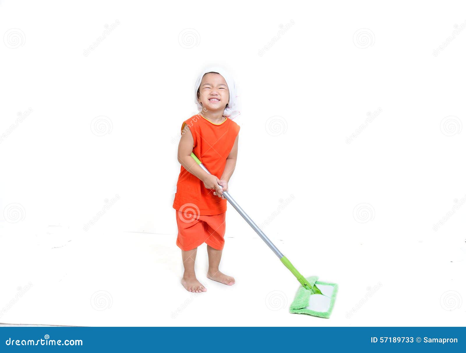 Little Girl Cleaning with a Mop. Stock Image - Image of home, child ...