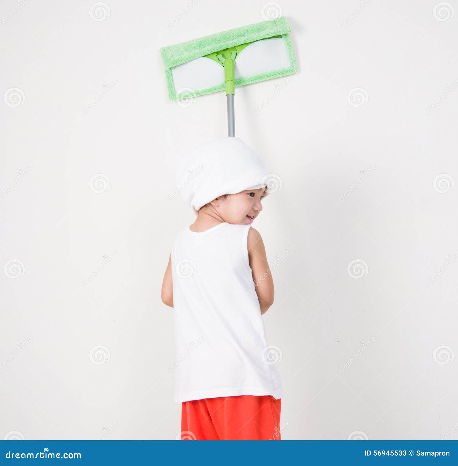 Little Girl Cleaning with a Mop. Stock Image - Image of floor, cleaner ...
