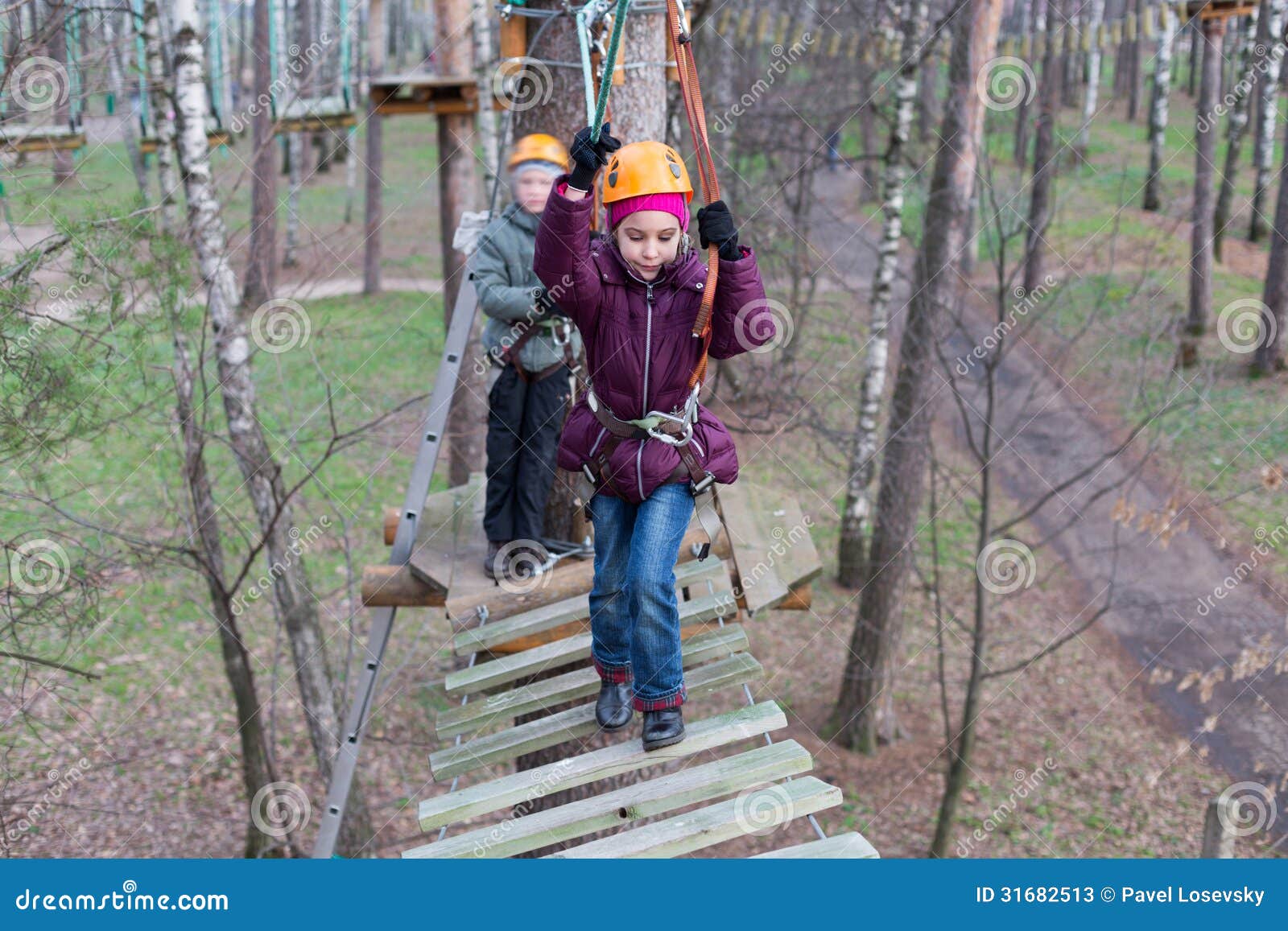 Little Girl Climber Start the Passage Ropes Course Stock Image - Image ...