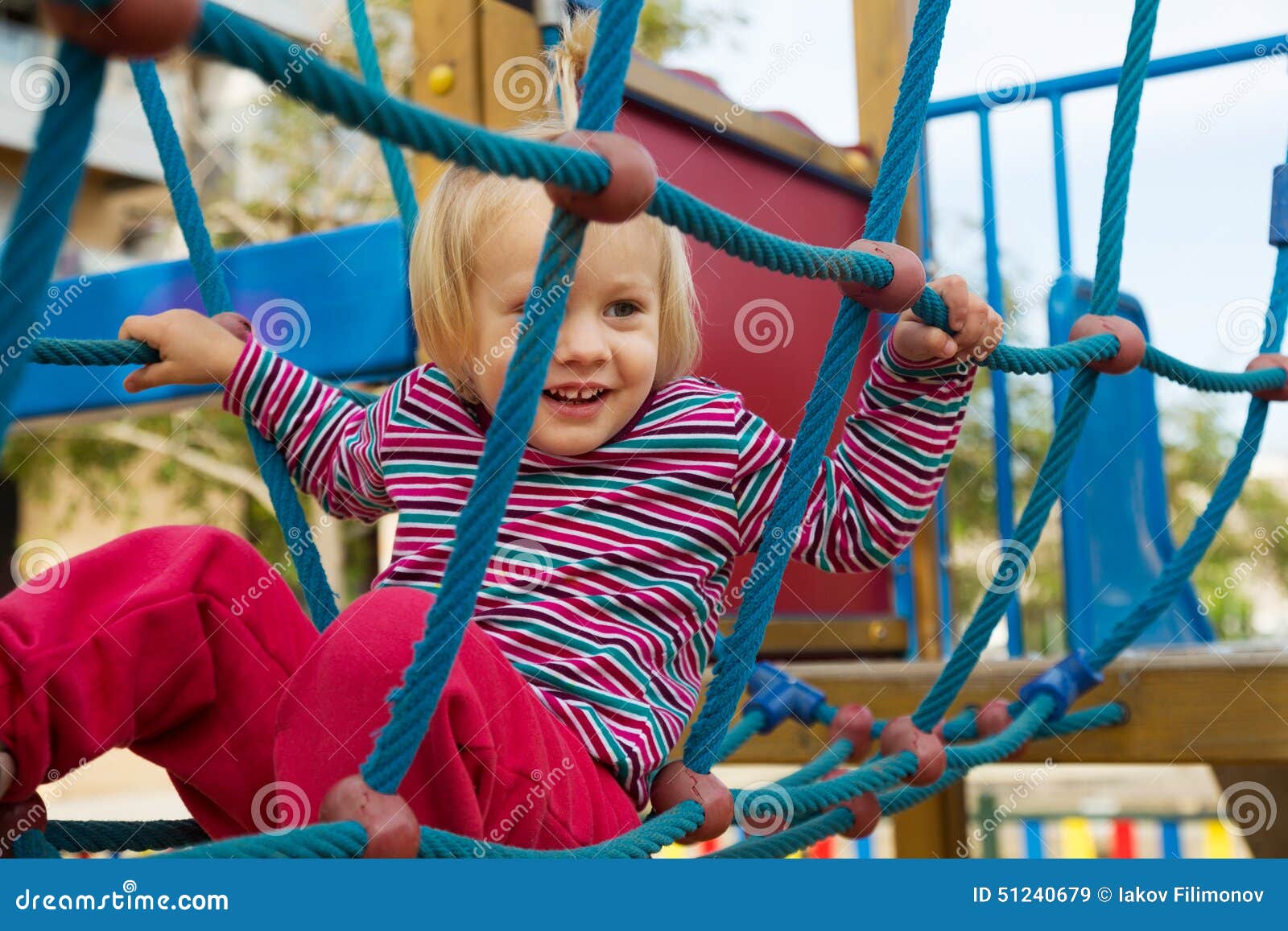 Little Girl Climbing the Ropes Stock Image - Image of outside, outdoor ...