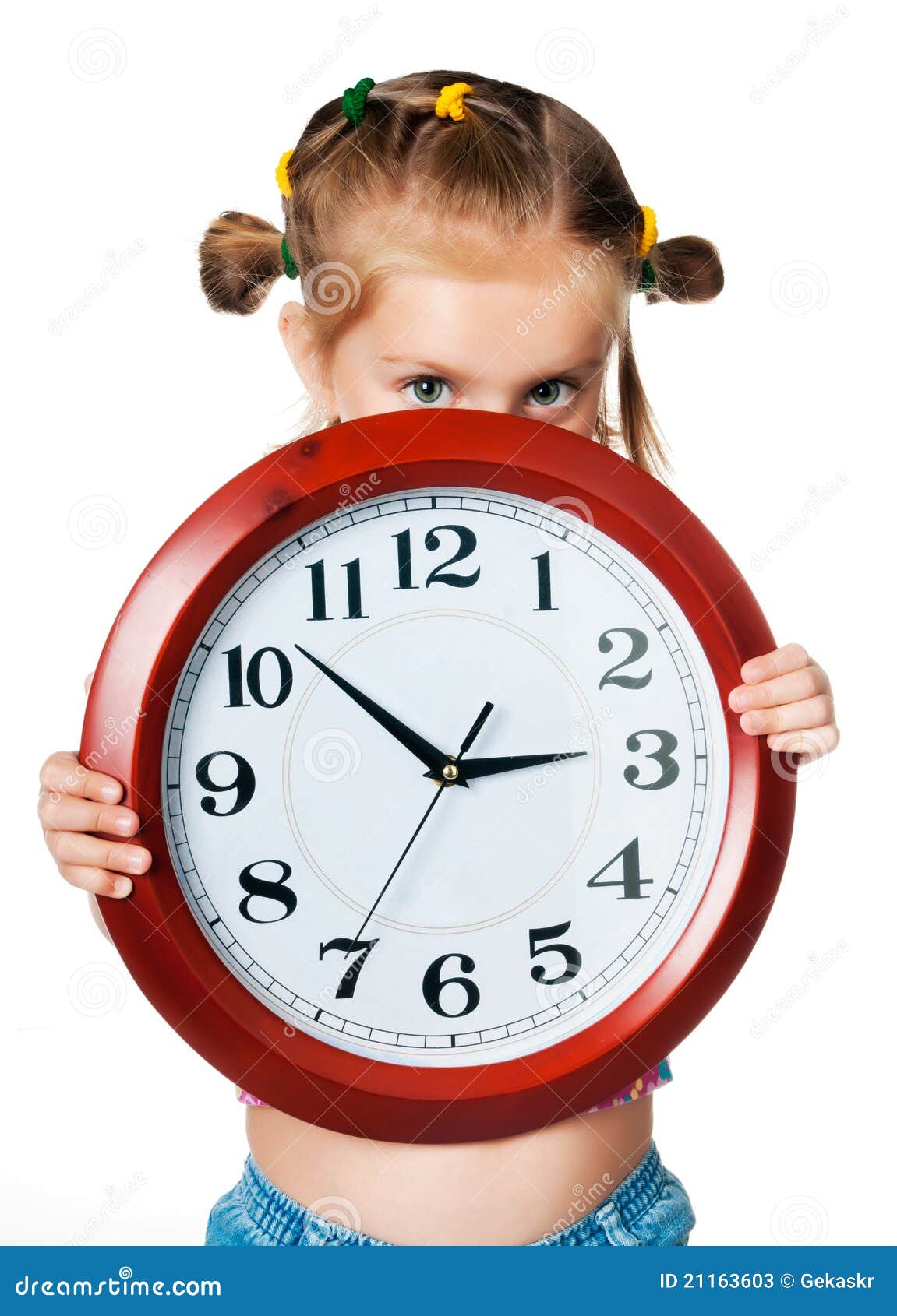 Little girl with clock stock image. Image of cheerful - 21163603