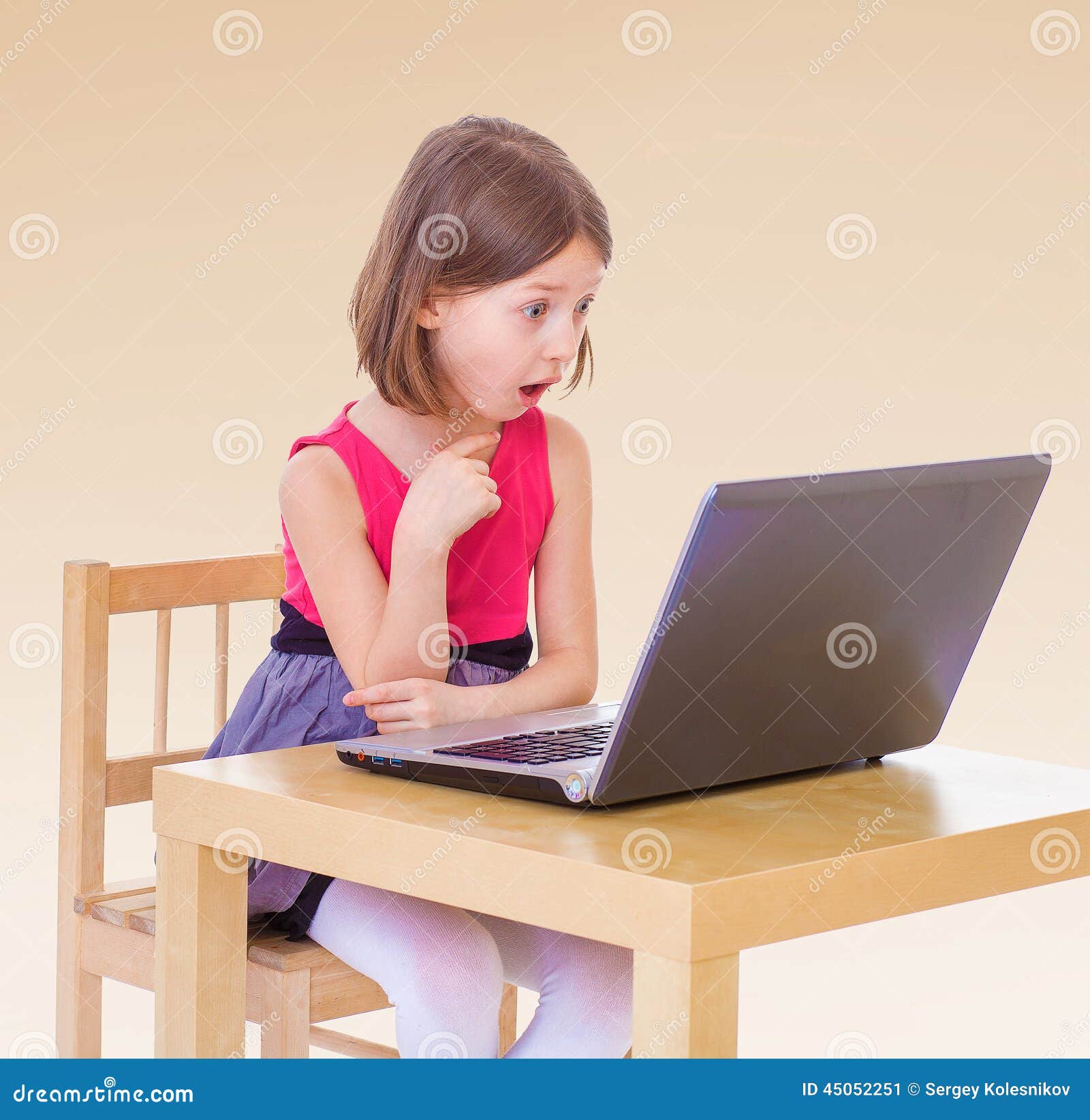 Little Girl at the Computer. Stock Image - Image of development ...