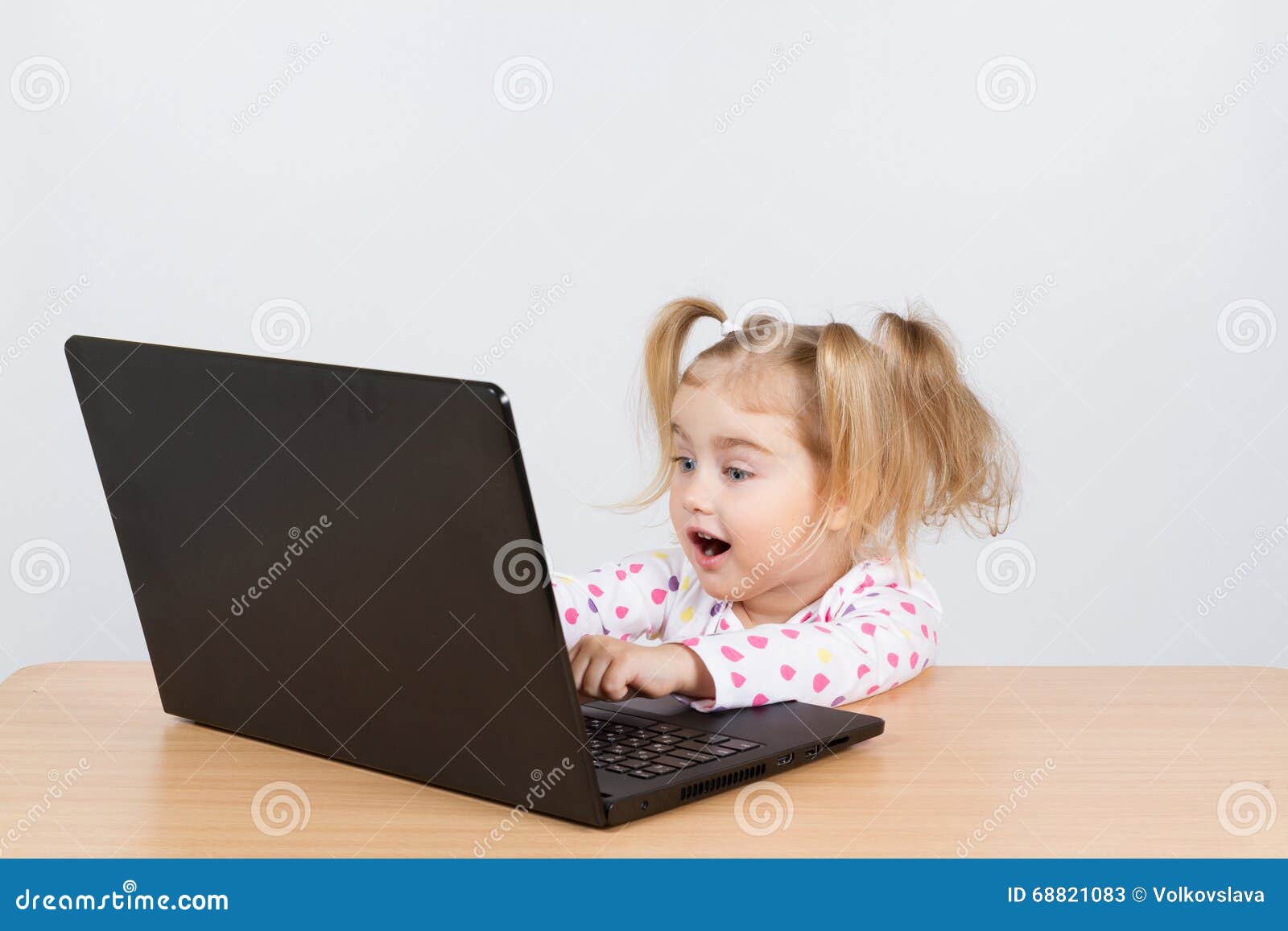 Little Girl at the Computer. Stock Image - Image of communication ...