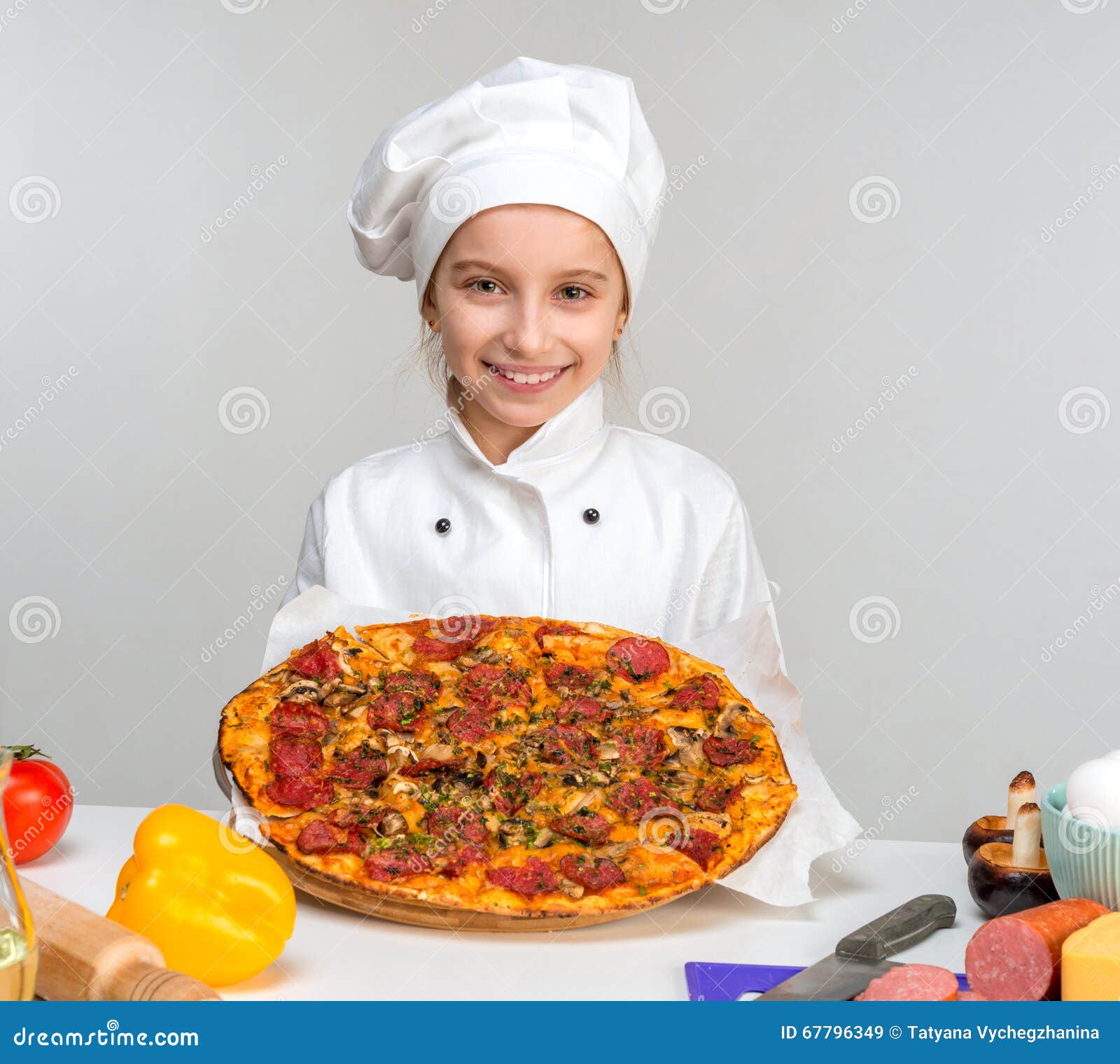 Little Girl-cook with Pizza in Hands Stock Image - Image of holding ...