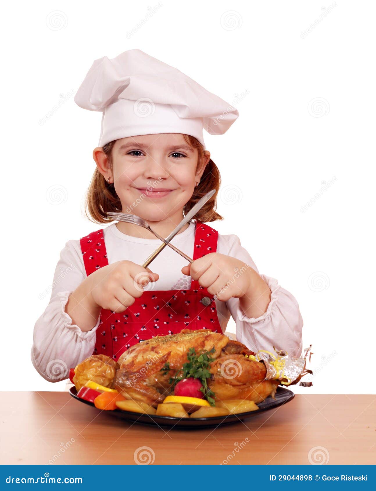 Little Girl Cook with Roasted Chicken Stock Photo - Image of cookie ...