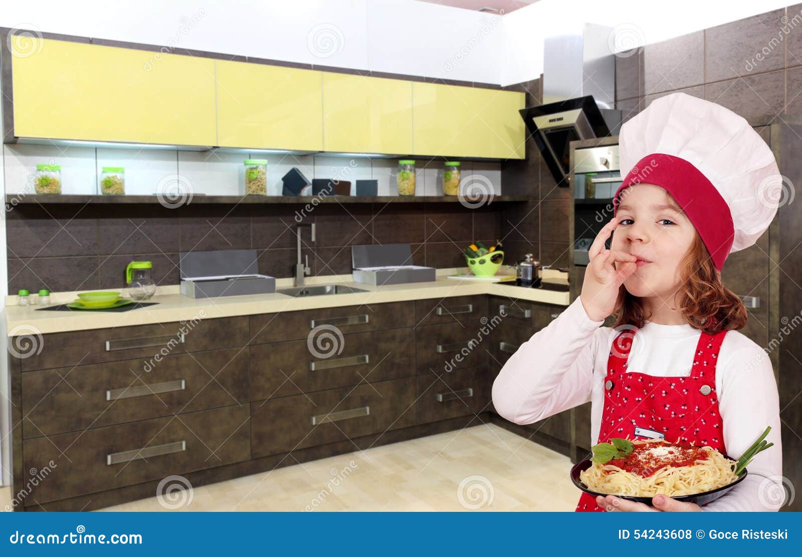 Little Girl Cook with Spaghetti Stock Photo - Image of caucasian ...
