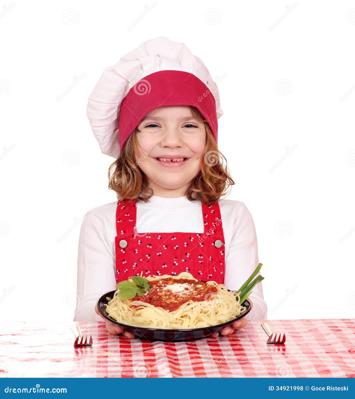 Little Girl Cook with Spaghetti on Table Stock Photo - Image of eating ...