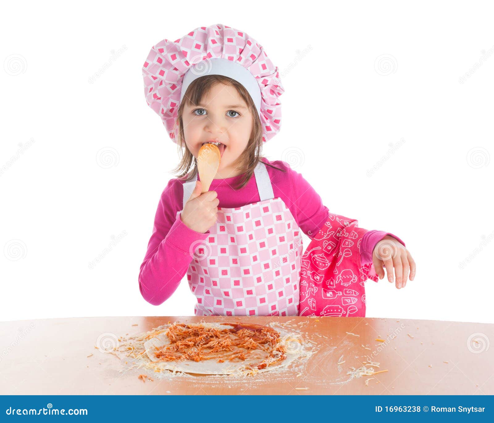 Little girl cooking pizza stock photo. Image of parmesan - 16963238