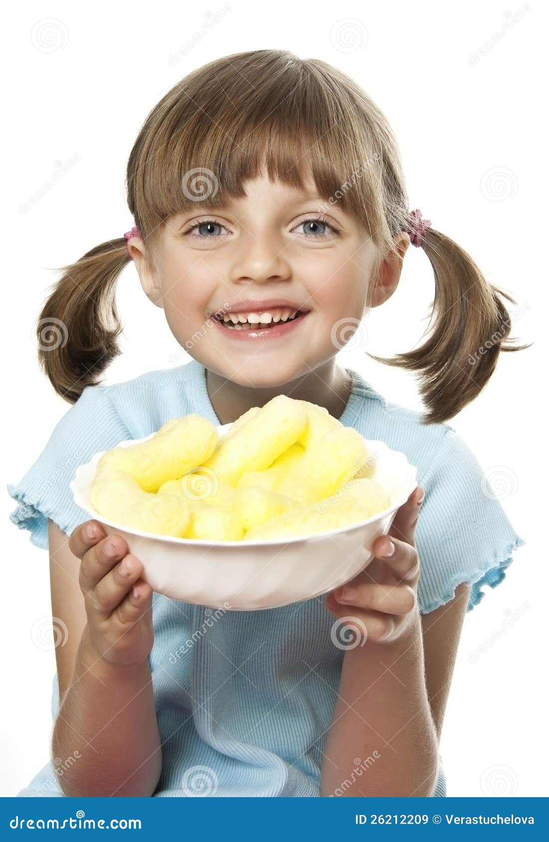 Little Girl with Corn Snacks Stock Image - Image of grain, chips: 26212209