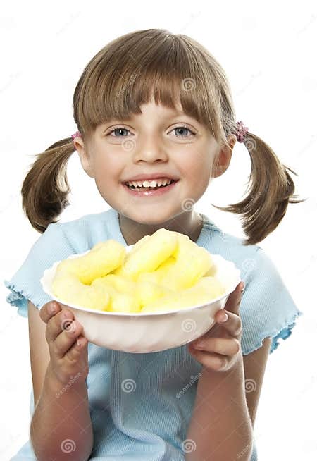 Little Girl with Corn Snacks Stock Image - Image of grain, chips: 26212209