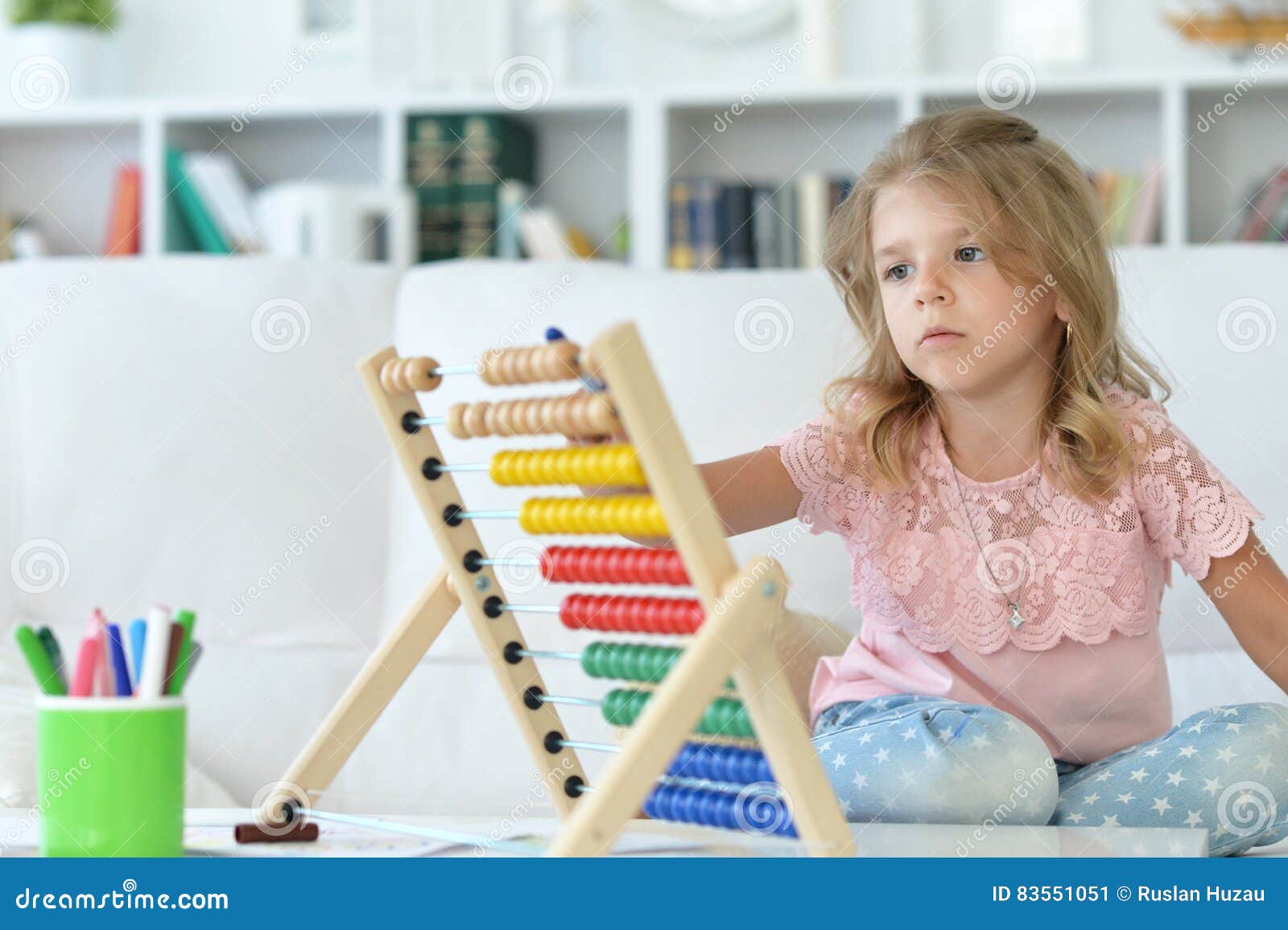 Little girl counting stock image. Image of hair, cheerful - 83551051