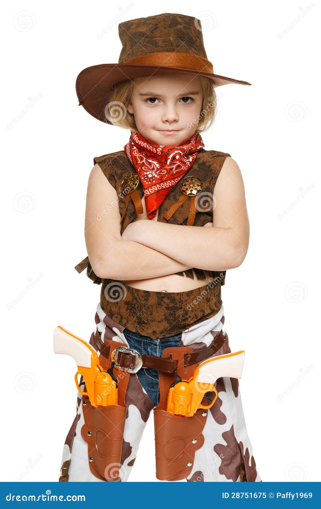 Little Girl Cowboy Standing with Folded Hands Stock Image - Image of ...