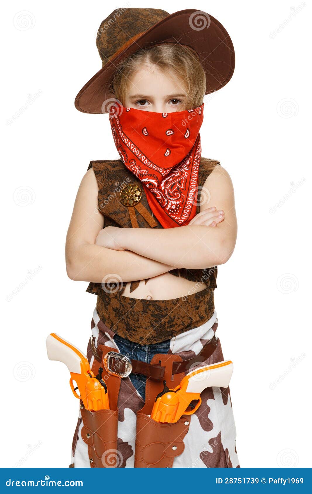 Little Girl Cowboy Standing with Folded Hands Stock Image - Image of ...