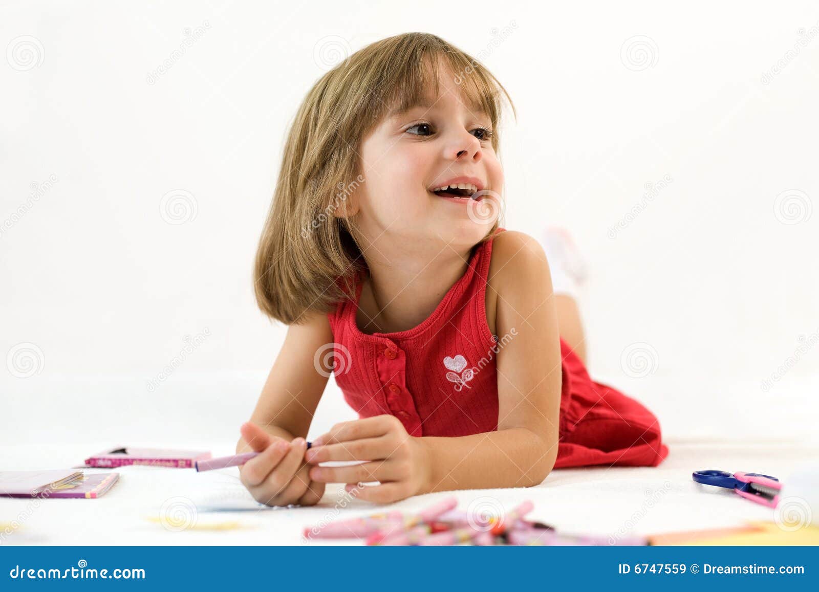 Little girl with a crayon stock image. Image of cute, childhood - 6747559