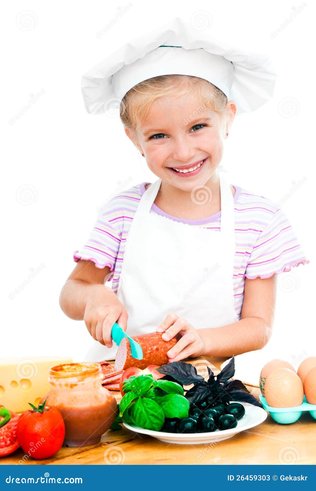 Little girl cuting sausage stock image. Image of tomato - 26459303