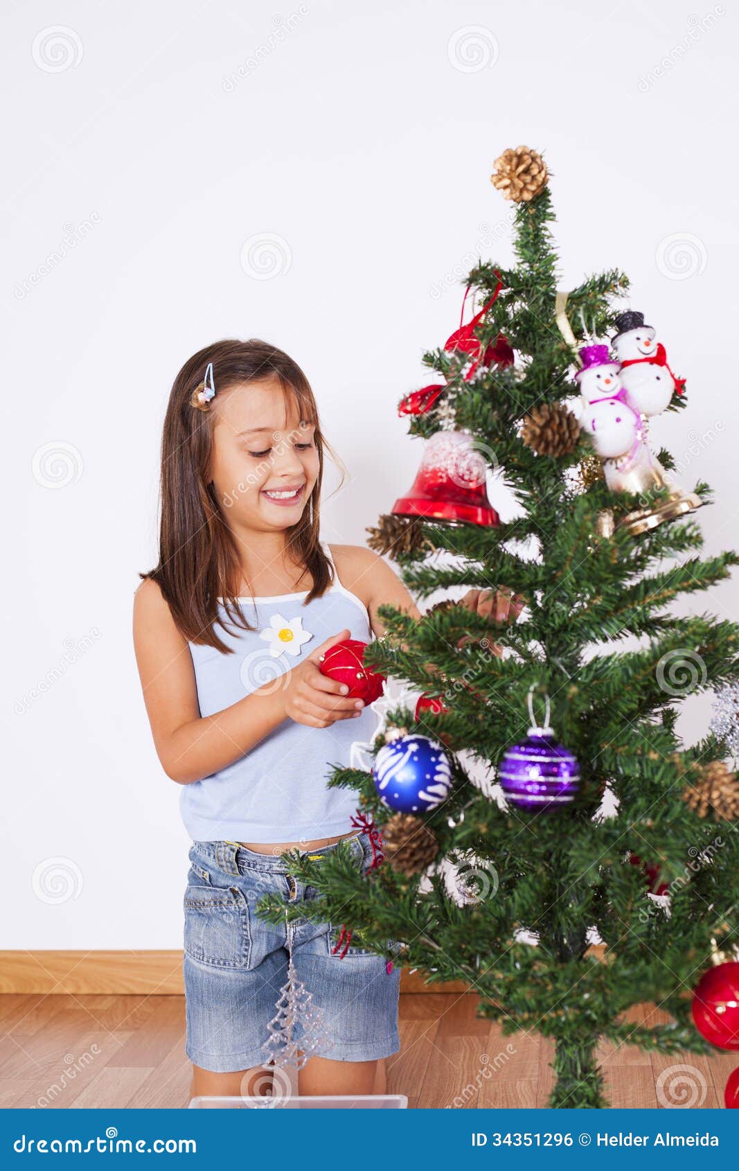 Little Girl Decorating a Christmas Tree Stock Photo - Image of happy ...