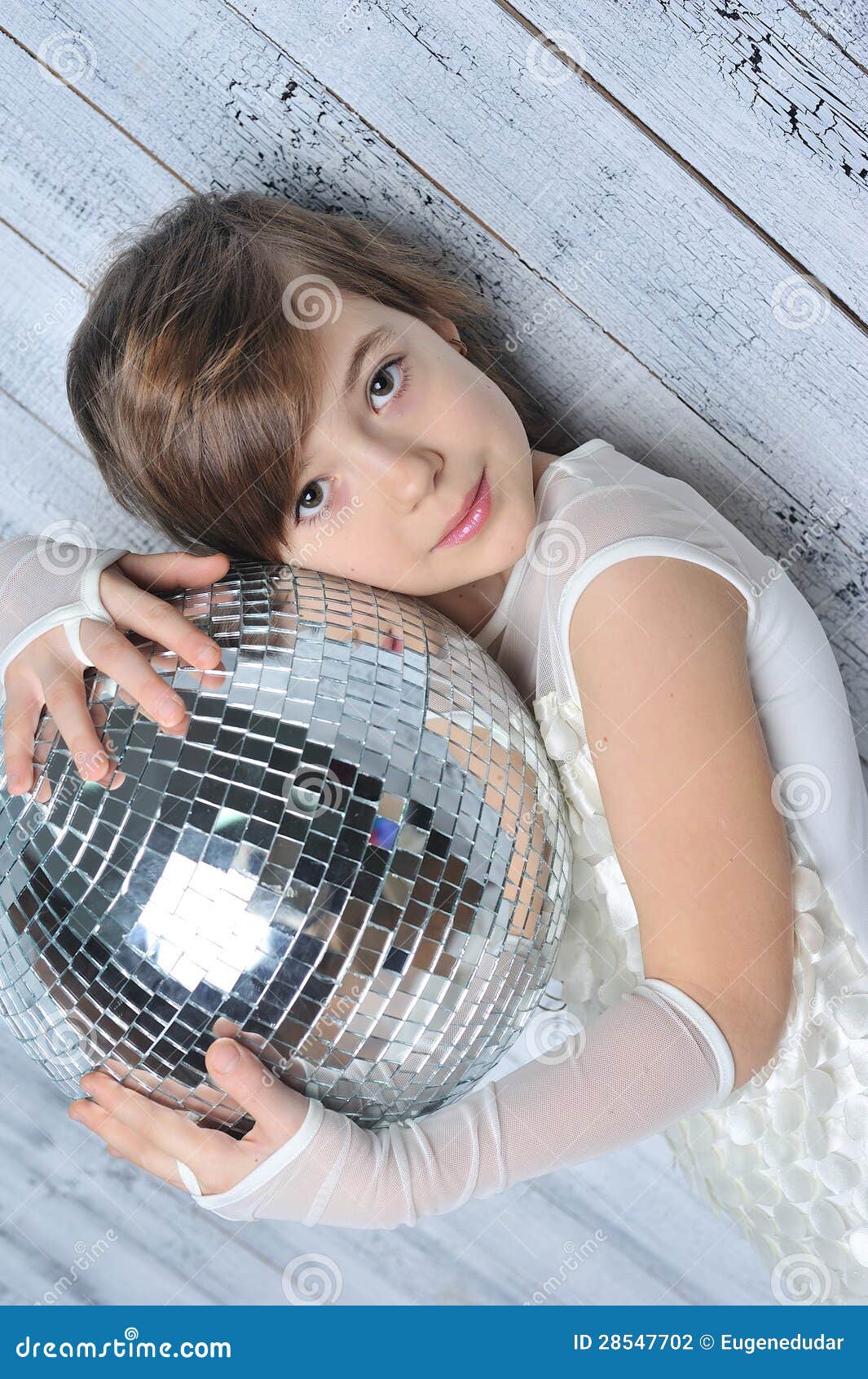 Girl With Disco Ball. Party Goer. Lets Dance. Night Life Concept. Ready ...