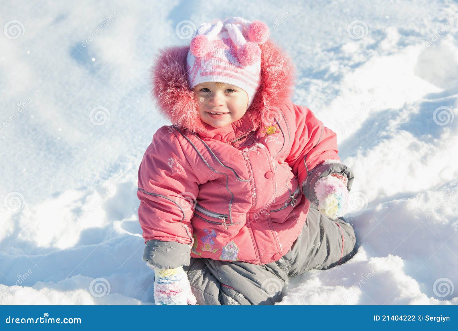 Little Girl Discovering Snow Stock Photo - Image of cold, beautiful ...