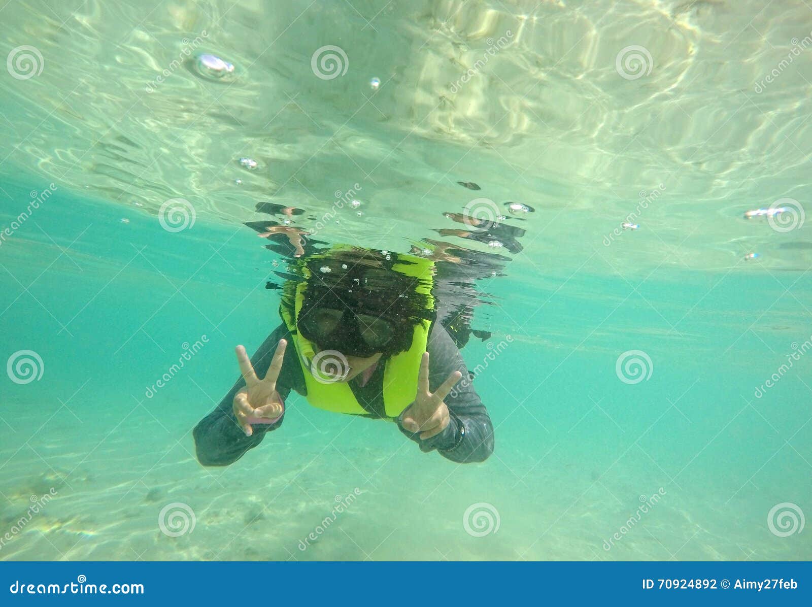 Little Girl Dive Underwater Blue Sea. Stock Photo - Image of dive ...